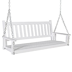 MUPATER Outdoor Patio Hanging Wooden Porch Swing 5FT with Chains, 3-Person Heavy Duty Swing Bench for Garden and Backyard, White
