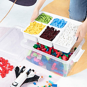 TERGOO 17QT Multipurpose Plastic Storage Organizer Box with Removable Tray, Stackable Craft Organizers and Storage Bins with Lid, Clear Art Storage Container for Organizing Playdoh, Crayon (Clear)