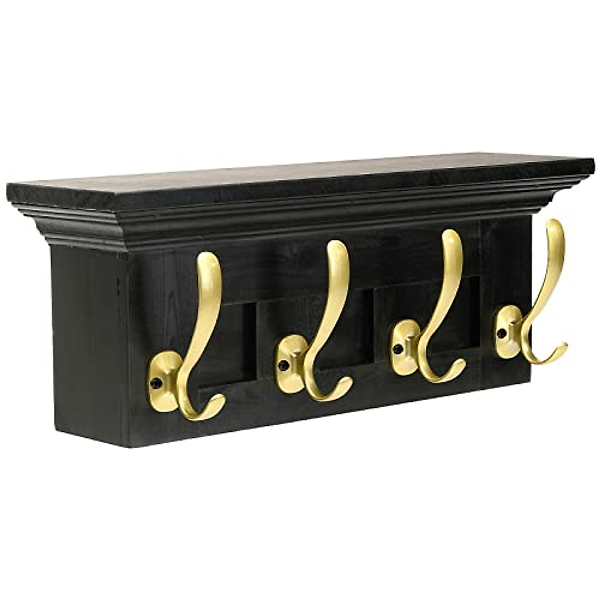 EXCELLO GLOBAL PRODUCTS Black 16" Coat Rack with 4 Gold Hooks: Ready to Hang Entryway Coatrack for Organization of Jackets, Hats, Scarves, Keys & Purses (Black)