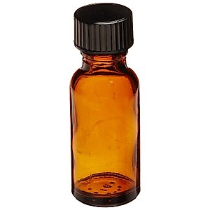 JG Finneran D0161-1/2 Amber Borosilicate Glass Standard Boston Round Bottle with Black Phenolic Closure, PE Cone Lined, 18-400mm Cap Size, 0.5oz Capacity (Pack of 24)