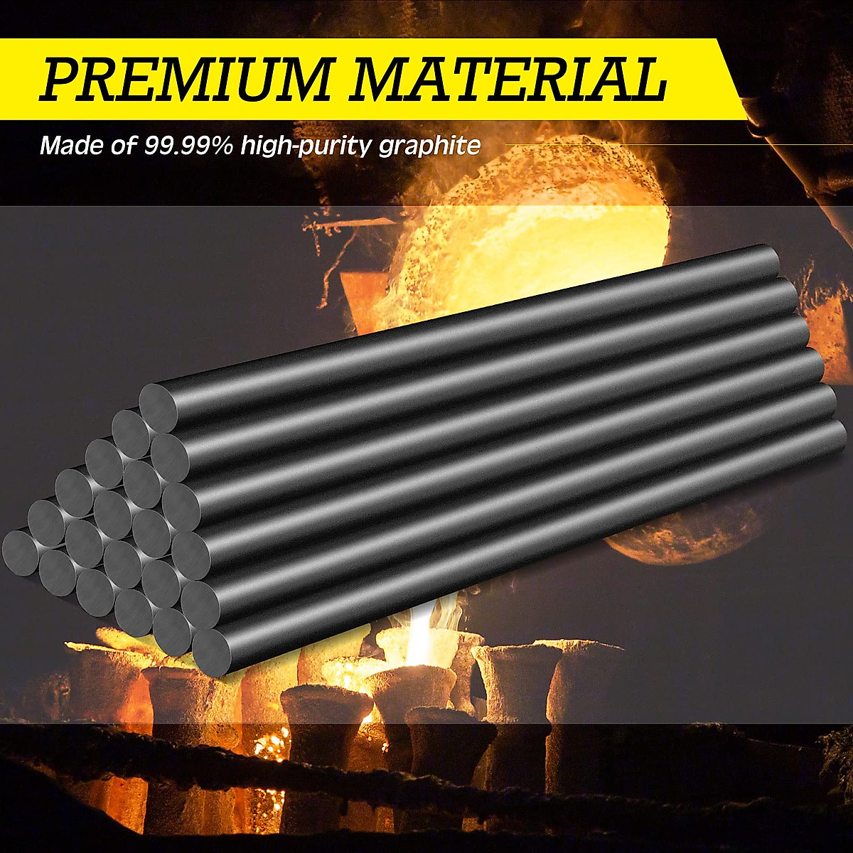 Lounsweer 3 Pcs Graphite Rod 0.5"OD x 12"L Crucible Graphite Stir Rod Stick Long Carbon Stirring Rod for Melting Casting Refining Gold Silver Copper High Temperature Glass
