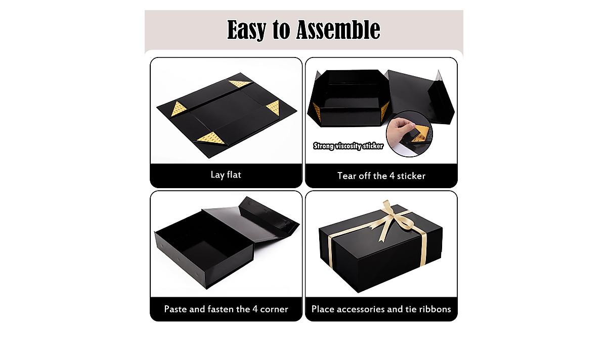 DUOTAN Large Gift Box with Lid, 13.5 x 10 x 3.5 Inch Black Magnetic ...