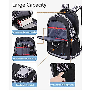 Lmeison Anime Cartoon Luminous Backpacks, Cool Bookbag for Boys Waterproof School Bag with USB Charging Port for Middle High School Unisex 15.6in Laptop Backpack for Student, Trend Graffiti Grey