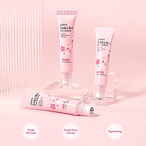 AKARY 2-in-1 Sakura Eye Serum and Eye Roller, Eye Massager Roller Lifting, Eye Cream for Nourishing Relieve Eye Bags, Dark Circles, and Puffiness, Fine Lines, Under Eye Treatment Cream