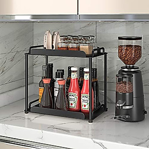 JNIHEEP Bathroom Organizer Countertop,2-Tier Standing Rack Storage Shelf for Kitchen,Bathroom,Desktop Cosmetics Black