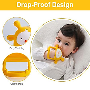 Silicone Baby Teething Toy Never Drop Infants Toys Baby Teether Infant Rattling Teether Soothing Pacifier Teething Toys for Babies 6-12 Months BPA Free 2 Pack Yellow&Blue