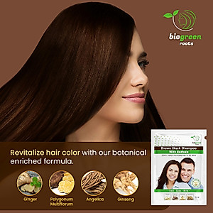 Biogreen Roots Ammonia-Free Herbal Hair Shampoo - Effectively Covers Gray Hair for Men and Women - Natural Color and Herbal Nourishment - No Stain on Skin - Brown Black (5 sachets x 25 ml)