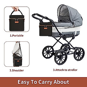 Breastmilk Cooler Bag with Ice Pack, Mancro Baby Bottle Bag Fits 4 Baby Bottles Up to 9 Ounce with Detechable Shoulder Strap, Great Breast Milk Cooler Travel Gifts, Black