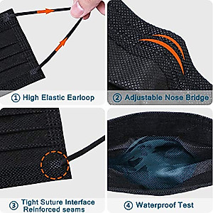 ydscsci Face Mask, Disposable 4 Ply Face Masks Protective Breathable Facial Mask for Adult Men Women Indoor Outdoor Daily Use 50 Pcs Black