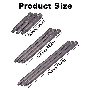 Rocaris 9 Pack 1/4 Inch Hex Shank Long Magnetic Square Head Screwdriver Bits Set Power Tools SQ2 For Poket Hole Jig- 2 inch, 4 inch, 6 inch