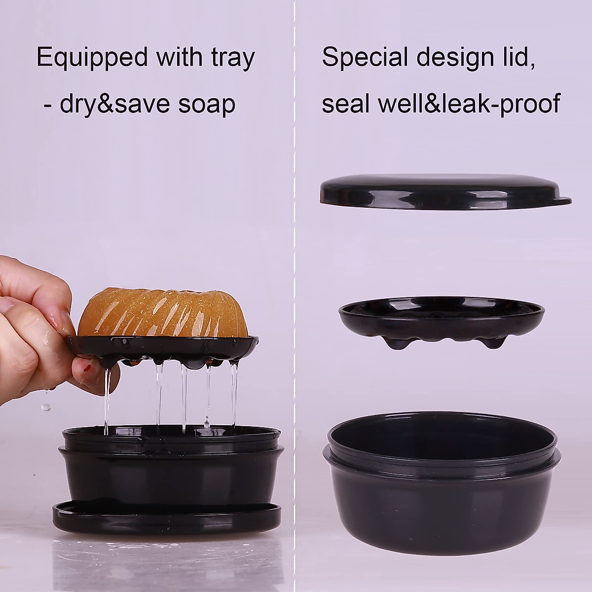 TITATI Soap Holder Travel Case Round Soap Dishes Shampoo Bar Container for Bar Soap, Soap Box for Travel Shower Gym Bathroom (Black + White)
