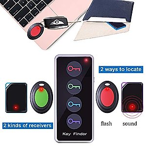 Upgraded Key Finder with Oval and Rectangle Receivers, Simjar Wireless RF Item Locator Tracker Support Remote Control, 1 RF Transmitter and 4 Receivers - Pet/Wallet/Phone/Glasses Tracker