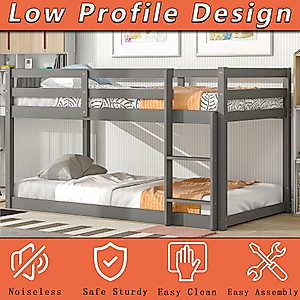Ochangqi Kids Bunk Bed Twin Over Twin with Stairs and Rails for Kids Toddler Girls Boys,Pine Wood,Easy Assemble, Convertible to Low Profile Loft Bed (Grey)
