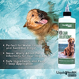 LIQUIDHEALTH 12 Fl Oz K9 Dog Ear Cleaner Wash Solutions - Infection Cleaning Hygiene Treatment Drops for Dogs, Canines and Puppies