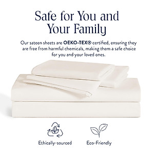 Brooklinen Luxury Sateen 4 Piece California King Size Sheets Set in Cream - 100% Cotton Sateen Sheets - 1 Fitted Sheet, 1 Flat Sheet, 2 Pillowcases - Best Luxury Sheets