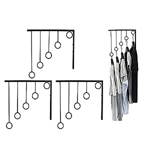 iplusmile 1 Set Wall- Mounted Metal Garment Rack Bedroom Closet Clothing Organizer with 5 Hanging Rings Clothing Garment Rack Black, 30X27CM