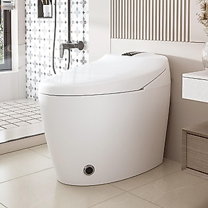 Lovinouse Smart Toilets Bidet, Modern Toilet and Bidets, Auto Power Flush Self Cleaning Tankless Toilet with Bidet,Auto Open & Close,Heated Seat,Warm Water Sprayer & Dry,Foot Sensor Operation,White