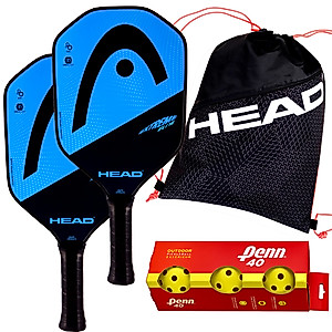 HEAD Extreme Elite Composite 2 Paddle Bundle with Tour Team Drawstring Bag, 3-Pack Penn Outdoor Pickleballs