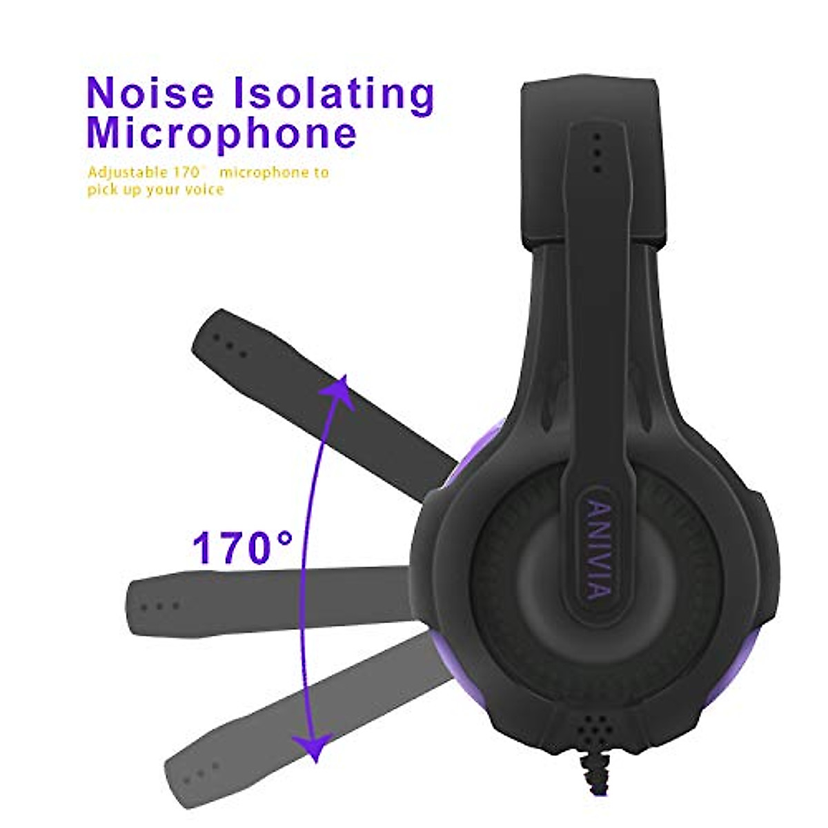 Anivia Computer Wired Over Ear Headphones Updated AH68 Stereo Surround Sound Headsets Gaming Headset with HD Mic, Volume Control, Noise Isolating, Bass, 3.5mm Audio-Jack for Multi-Platforms, Purple