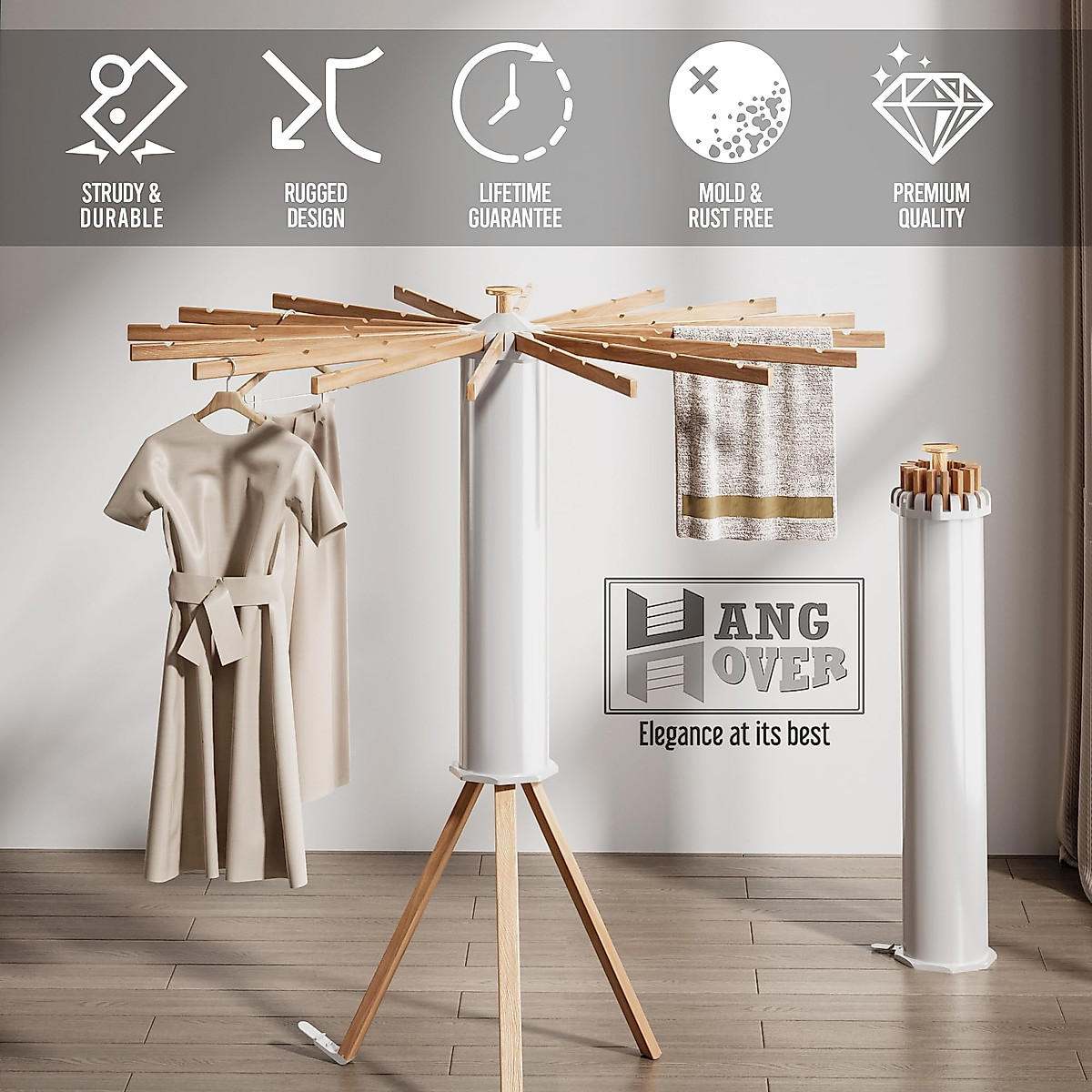 Collapsible Tripod Drying Rack – Foldable Laundry Stand, Indoor & Outdoor Holder for Clothing - Space Saving Hanger with 16 Poles and 315 inches Capacity, Octopus Style Clothes Garment Rack