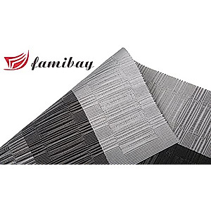 famibay Bamboo PVC Weave Placemats Non-Slip Kitchen Table Mats Set of 4-30x45 cm (Black and Grey)