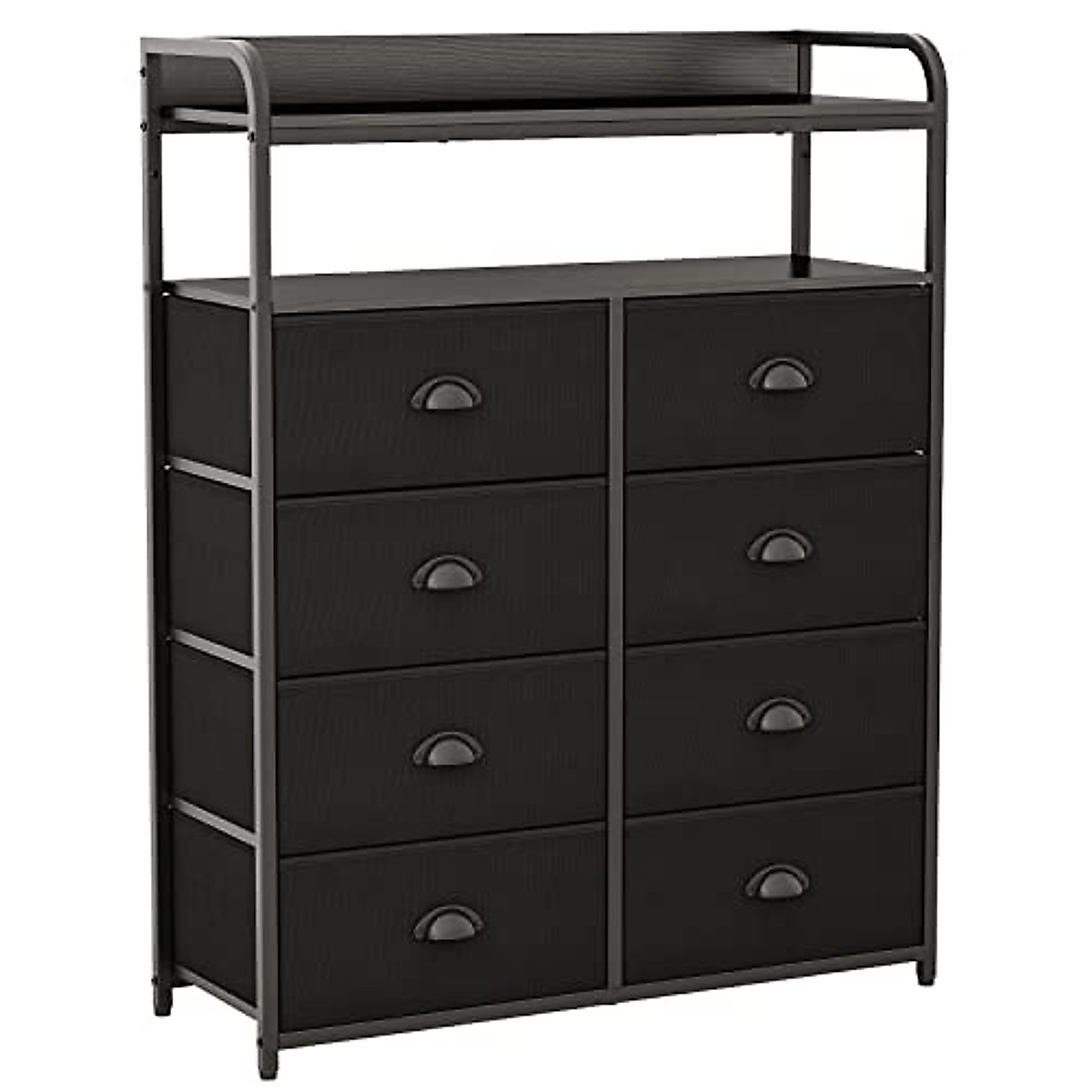 Furologee Black Vertical 4 Drawer Dresser Organizer with 3-Tiers Wood Shelf and Dresser 8 Drawers with Double Shelf Storage Organizer Unit for Bedroom/Living Room/Entryway