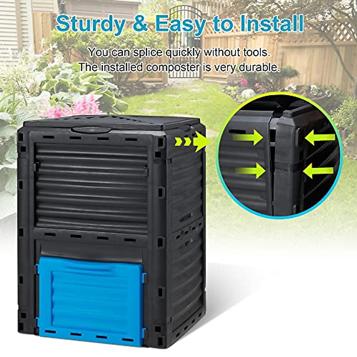 Azaeahom Outdoor Compost Bin 80 Gallon (300L) Large, Garden Composter from PP Material,Composting Box Easy Assembly & Many Vents, Create Fertile Soil Fast, Lightweight & Sturdy