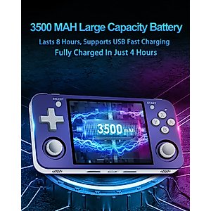 RG351P Handheld Game Console, Retro Game Console Open Linux System 3.5 Inch IPS Screen, Portable Game Console with 64G TF Card and 2500+ Video Game Classic Games 3500mAh Battery (Purple)