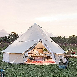 Dream House Outdoor Waterproof Cotton Canvas Family Camping Bell Tent (Beige Cotton Canvas Tent, Diameter 4 Meter)