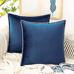 GAWAMAY Throw Pillow Covers 22x22 Cushion Cases, Soft Velvet Modern Novelty Edge Designs, Mix and Match for Home Decor, Pack of 2 Decorative Outdoor Pillow Cover for patio furniture Bedroom(Navy Blue)