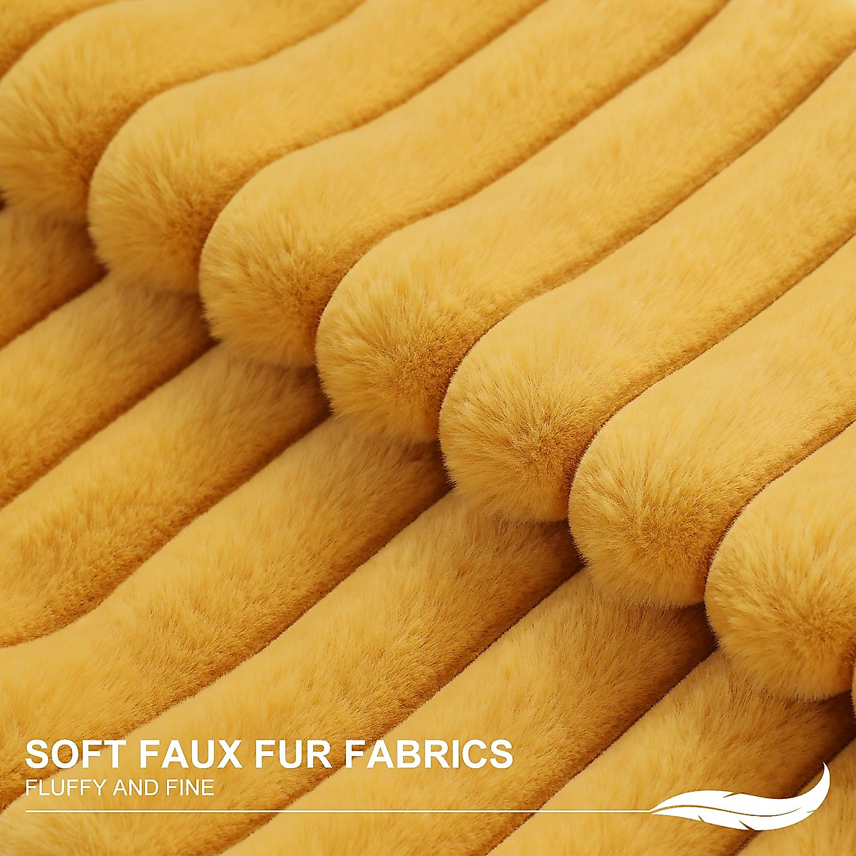 Pallene Faux Fur Plush Throw Pillow Covers 18x18 Set of 2, Luxury Soft Fluffy Striped Decorative Pillow Covers for Sofa, Couch, Living Room, Mustard Yellow