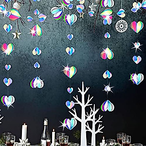 24Pcs 3D Iridescent Heart Garlands Holographic Birthday Party Streamers Anniversary Home Ceiling Décor Engagement Wedding Baby Shower Graduation Classroom Party Supplies