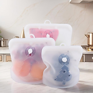 Reusable 100% Silicone Food Storage Bags, Freezer Storage Bags for Boil ，Heat and Microwave，3pack：50oz，33oz，17oz (transparent colour)