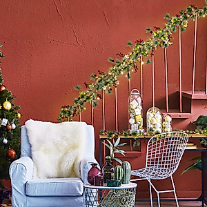 KaKaPops Christmas Garland with Lights, 6 FT Battery Operated Garland with 60 LED Lights, Timer, Lighted Garland with Berries Pine Cones for Mantle Stairs Railing Home Xmas Decoration Indoor