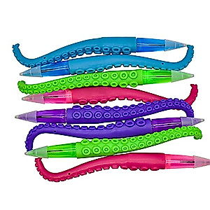 Maydahui 8PCS Octopus Tentacle Shaped Ballpoint Pen Funny Finger Puppet Pen Black Ink Devilfish Fish Pens Soft Silicone for Boys School Student