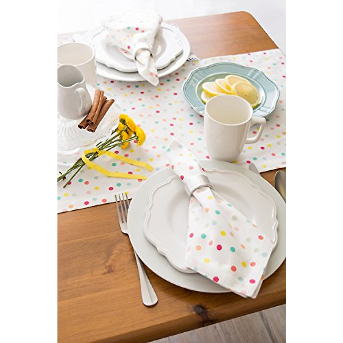 DII Polka Dot Party Print Tabletop Collection Reusable & Machine Washable, Table Runner, 14x72, Multicolor Confetti Dots