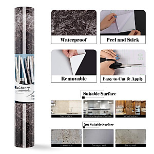 LACHEERY Black Sandstone Marble Contact Paper for Countertops Waterproof Countertop Contact Paper Peel and Stick Marble Wallpaper Removable Wall Paper Roll for Kitchen Cabinets Counter Top 15.8"x80"