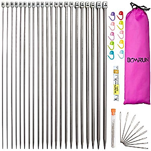 Knitting Needle Set, BCMRUN 22PCS 2mm(B)-8mm(L) Straight Single Pointed Stainless Steel Sweater Needles Set(11Pair-11 Size,9.8 inch) with Locking Stitch Makers Large-Eye Needles Measure Tape (36CM)