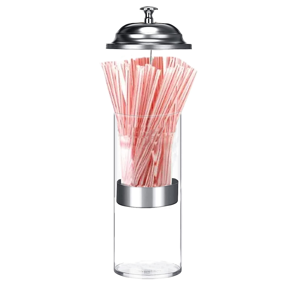 Straw Dispenser for Pencils with Stainless Steel Lid, Clear Acrylic Straw Holder, 100 Striped Plastic Straws