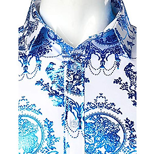 ZEROYAA Men's Luxury Shiny Design Slim Fit Long Sleeve Button up Dress Shirts ZZCL47 White Royal X Large