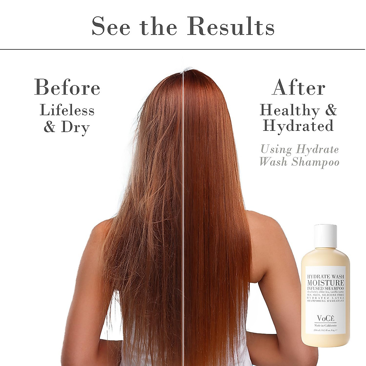 VoCÊ I Natural Hydrating Shampoo for Dry, Frizzy Hair | Moisture-Infused Vegan Shampoo for Normal to Thick Hair | Non-Toxic, Cruelty-Free with Shea Butter, White Tea, Vanilla Cactus (8.5 oz | 250 ml)