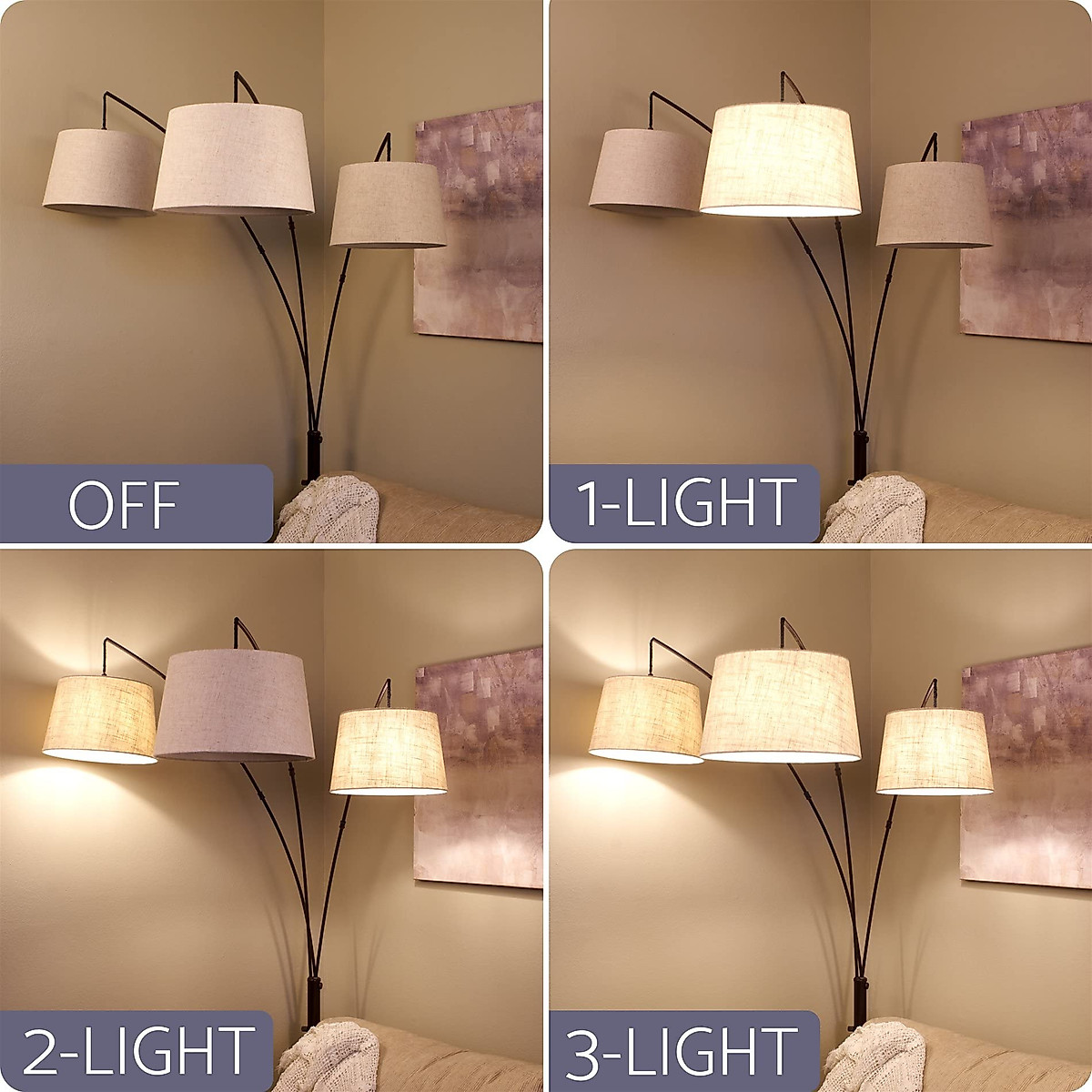 Kira Home Akira 79" 3-Light Modern Arc Floor Lamp with Weighted Base & 3-Way Switch, Oatmeal Shades + Oil Rubbed Bronze Finish