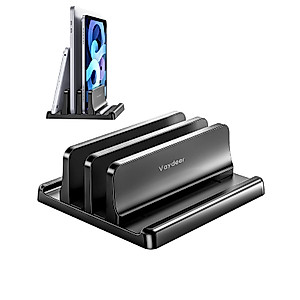 Vaydeer Plastic Dual-Slot Adjustable Vertical Laptop Stand 4 in 1 Design Space-Saving for All MacBook, Chromebook, Surface, Dell, iPad Up to 17.3 Inches - Black
