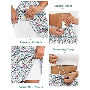 LouKeith Knee Length Skorts Skirts for Women Tennis Skirts Athletic Golf Skorts Casual Workout Skirt with Shorts Pockets Boho Flowers M
