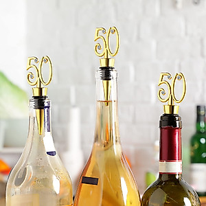 15 Pieces Birthday Wine Stopper for Birthday Party Favors Presents Zinc Alloy Silicone Wine and Beverage Bottle Stoppers Wedding Anniversary Souvenirs Decorations for Guests (50 Years Old)