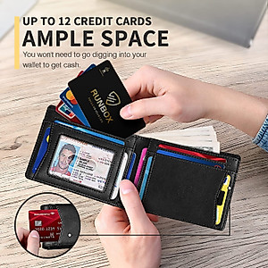 RUNBOX AirTag-Wallet-Mens-Slim-RFID Blocking Wallets Leather with Bill Compartment Air Tag Bifold Card Holder Wallet Gifts for Men Dad