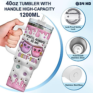 34HD Bestie Tumler with Handle & Straw, 40oz Stainless Steel Vacuum Insulated Best Friend Cup, Anniversary Christmas Birthday Gifts for Women Work Bestie Soul Sisters Best Friend