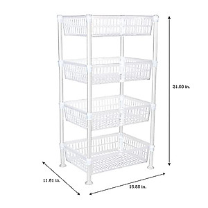Kitchen Details 4 Tier Slim Basket Shelf Rack | Storage & Organizer | Kitchen | Bathroom | Laundry Room | Office | Good for Food and Kitchen Supplies | White