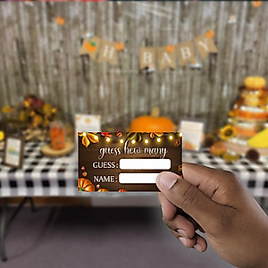Guess How Many Candies Are in the Jar (1 Standing Sign + 50 Guessing Cards),Pumpkin Halloween,Bridal Shower Sign,Baby Shower Sign - NG01