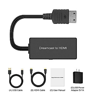 Sega Dreamcast to HDMI Converter Supports 16:9/4:3 switching, Plug and Play HD HDMI Cable for Sega Dreamcast (Sega DC)